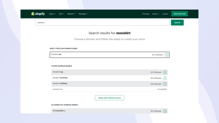 Shopify Name Generator: Search for a great Shopify Domain Name